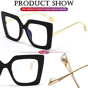 AIEYEZO Oversized Blue Light Glasses for Women, Anti Fatigue Prevent Headache Computer Eyeglasses (Black)