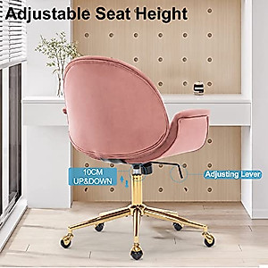 Office Chair Ergonomic Desk Chair - Velvet Vanity Fabric Home Office Chair Modern Adjustable Height Computer Chair with Pillow Swivel Executive Task Chair for Makeup and Living Room, Pink