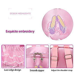 Yitengteng Princess Ballerina Backpack Dance Bag for Toddler Girls Nylon Backpack (Pink dance shoes)