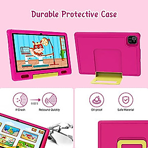 ApoloSign Kids Tablet, 10.1 Inch Android 13 Tablet for Kids, 32GB ROM with 1280 * 800 HD Screen, WiFi, Bluetooth, 5000mAh Battery, Parental Control APP, Educational Games, and Shockproof Case(Pink)