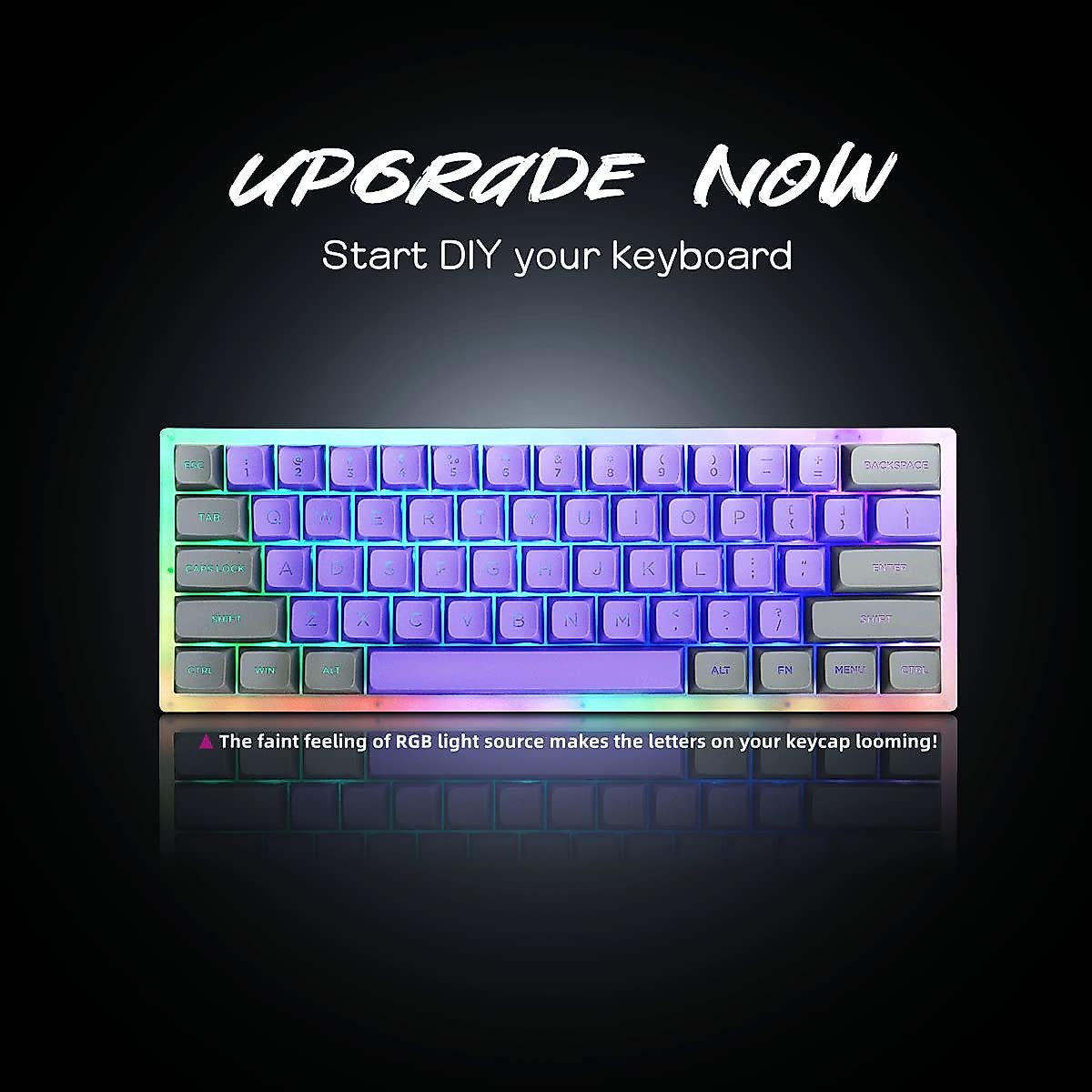 XVX PBT Keycaps, Shine Through Keycaps, XVX Profile 165 Keys Keyboard Keycaps, Double Shot Custom Keycaps for 61/64/68/84/87/100/104/108 for Cherry MX Mechanical Keyboard, Purple
