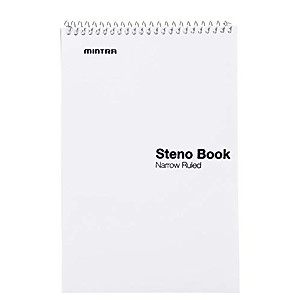 Mintra Office Steno Book - (BRIGHTS - Purp/Wht/Teal/Orange) - 6inx9in, 100 Sheets, 8 Pads/Pack, Narrow Ruled - Poly Cover, Notebook for writing notes in school, university, college, work, office