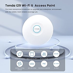 Tenda WiFi 6 AX3000 Dual Band Gigabit Long-Range Ceiling Mount Access Point(I29)|Coverage 5400 sq.ft|PoE+ Powered|Surport IEEE 802.11ax Wave 2, OFDMA, Seamless Roaming, MU-MIMO|White