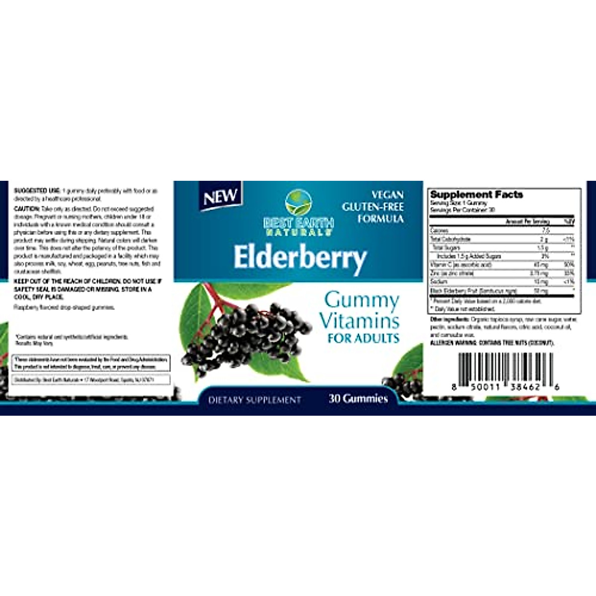 Best Earth Naturals Elderberry Gummy Vitamins with Zinc and Vitamin C for Adults - Gluten Free, Vegan, Delicious Gummies for Immune Support & Antioxidants, 30 Count