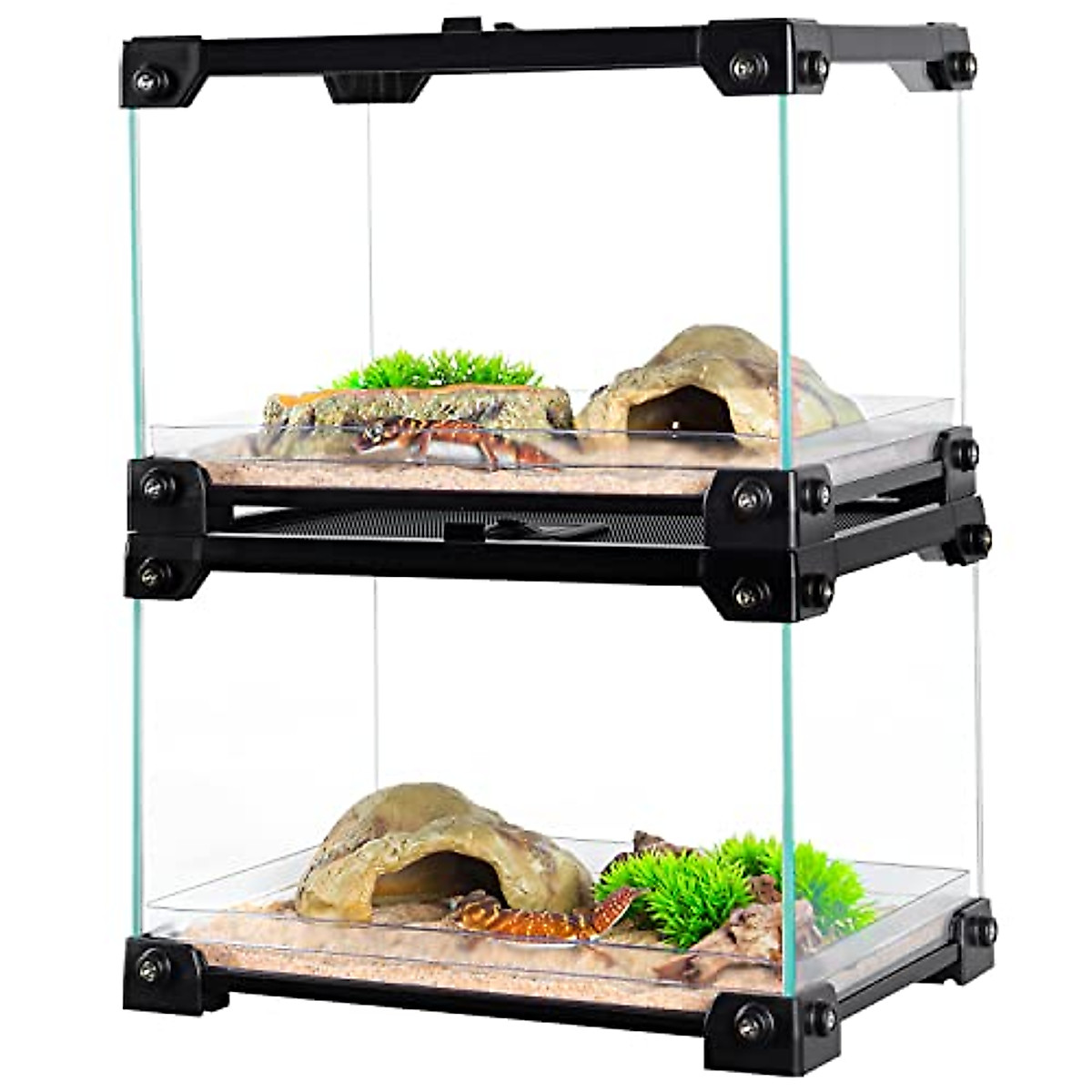 OIIBO Small Glass Reptile Terrarium 12" x 8" x 8" Top Feeding Reptile Tank Full View Visually Appealing Reptile Amphibians Habitat Enclosure