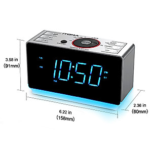 iTOMA Alarm Clock Radio with Bluetooth Speaker, FM Radio, Dual Alarm with Snooze, Large LED Display, Dimmer Control, USB Charging Output and Night Light CKS708