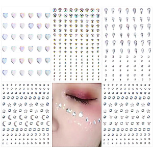 SAOROPEB 5 Sheets Face Gems Face Jewels Stickers, Self Adhesive Eye Body Face Nail Crystal Rhinestones Rainbow for Women Festival Accessory and Nail Art Decorations