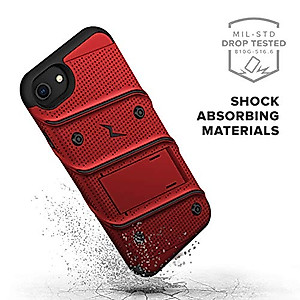 ZIZO Bolt Series for iPhone SE (3rd and 2nd gen)/8/7 Case with Screen Protector Kickstand Holster Lanyard - Red & Black