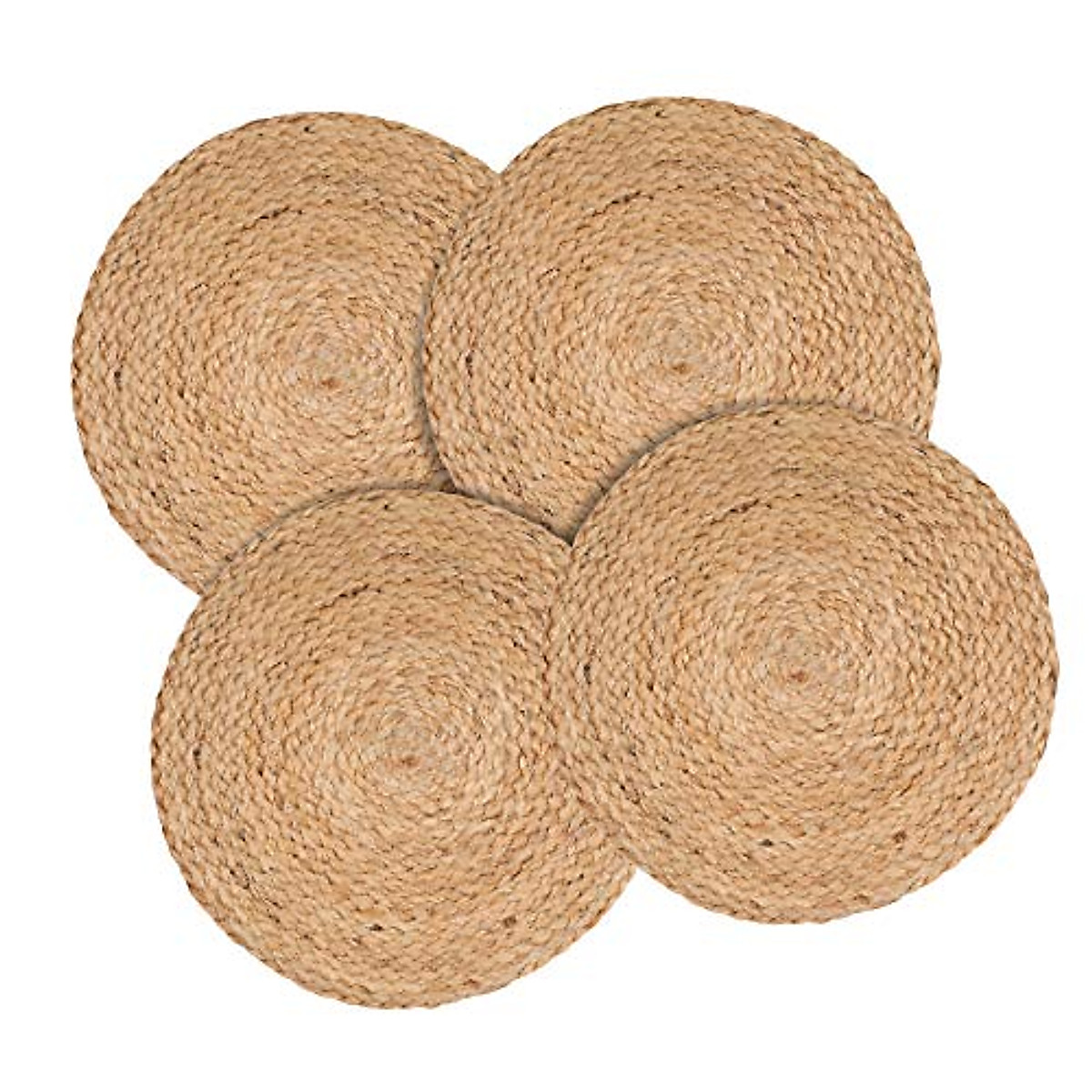 Farmhouse Jute Braided Placemat Set of 4 - Round Hand Beaded Charger Placemat -Hand Made by Skilled artisans - A Beautiful complement to Your Dinner Table décor - Natural - 13 Inch Round