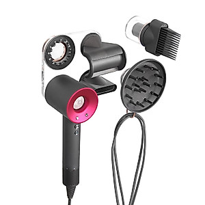 Affogato Hair Dryer Holder Compatible with Dyson Supersonic, Acrylic Wall Mount Hair Dryer Stand for 5 Attachments, Diffuser Wide Tooth Comb Storage, Blow Dryer Holder for Bathroom,Clear