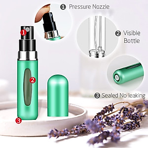 Kewjug Refillable Mini Perfume Atomizer Bottle，Portable Separate Bottles，Travel and Outings Spray Boxes Dispensers 5ml/0.2oz (Green)
