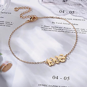 Ursteel Gold Number Ankle Bracelets for Women, 14K Gold Plated Ankle Bracelet for Women Beach Foot Jewelry 1998 Birthday Gifts for Mom Birth Year Dainty Anklet