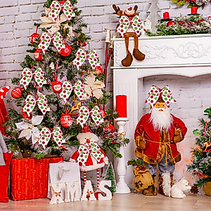 DIYDEC 12pcs Christmas Bows Decoration 6.3 Inch Large Christmas Wreath Bows Red Green Xmas Tree Bows Christmas Glitter Dot Bows Ribbons Ornaments for Garland Wedding Home Holiday Party