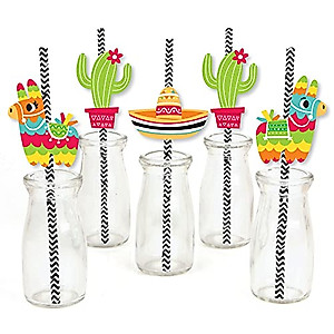 Big Dot of Happiness Pinata Party - Paper Straw Decor - Colorful Fiesta Striped Decorative Straws - Set of 24