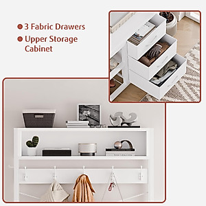 Lulive Hall Tree with Bench and Shoe Storage, 31.5" Coat Rack Freestanding with 2-Tier Storage Shelf, 5-in-1 Entryway Bench Coat Rack with 12 Hooks and 3 Drawers(White)