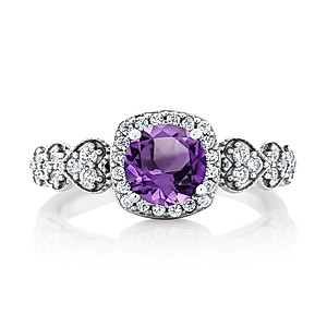 Gem Stone King 925 Sterling Silver Purple Amethyst Gemstone Birthstone Engagement Ring For Women (1.02 Cttw, Round 6MM, Gemstone Birthstone, Available In Size 5, 6, 7, 8, 9)