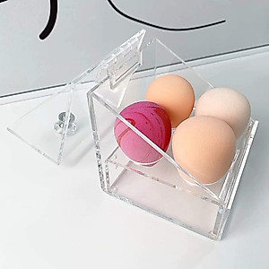 Acrylic Beauty Blender Sponge Holder With Dustproof Lid Clear 4 Hole Solution Makeup Sponges Display Stand For Bathroom (Clear-4holes)