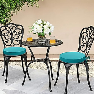 idee-home Outdoor Bistro Chair Cushions, Thick Round Seat Cushions Set of 2 with Ties, 15”x15”x 3” Waterproof Round Patio Chair Cushions for Outdoor Furniture, Round Chair Pads for Garden Peacock Blue