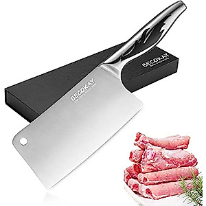 BECOKAY Meat Cleaver Knife, Professional 7 Inch Light Bone Chopping Butcher Knife with Heavy Duty Blade, German Stainless Steel Blade Chopper with Metal Handle, Chinese Chef Knife for Kitchen