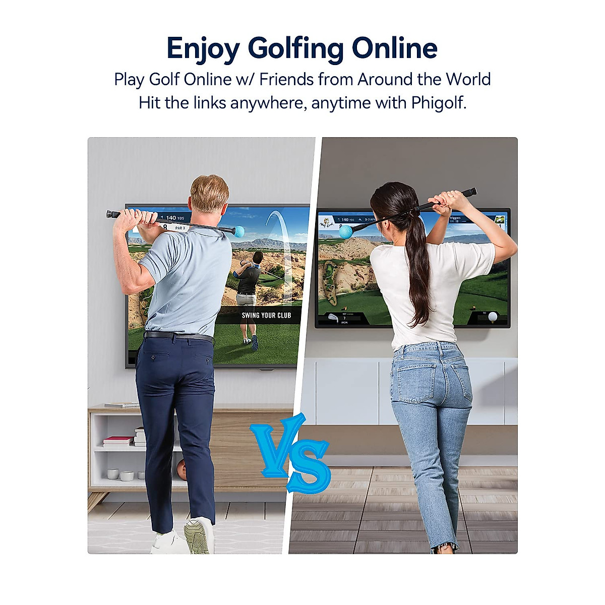 PHIGOLF Home Golf Simulator, Enjoy Interactive Golfing with Smart Motion Sensor and Swing Stick for Indoor and Outdoor Fun - Compatible with Android, iOS, WGT, and E6 Connect Series