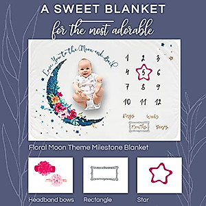 Luka&Lily Monthly Milestone Blanket for Baby Girls, 60x40 inches (Floral Moon)