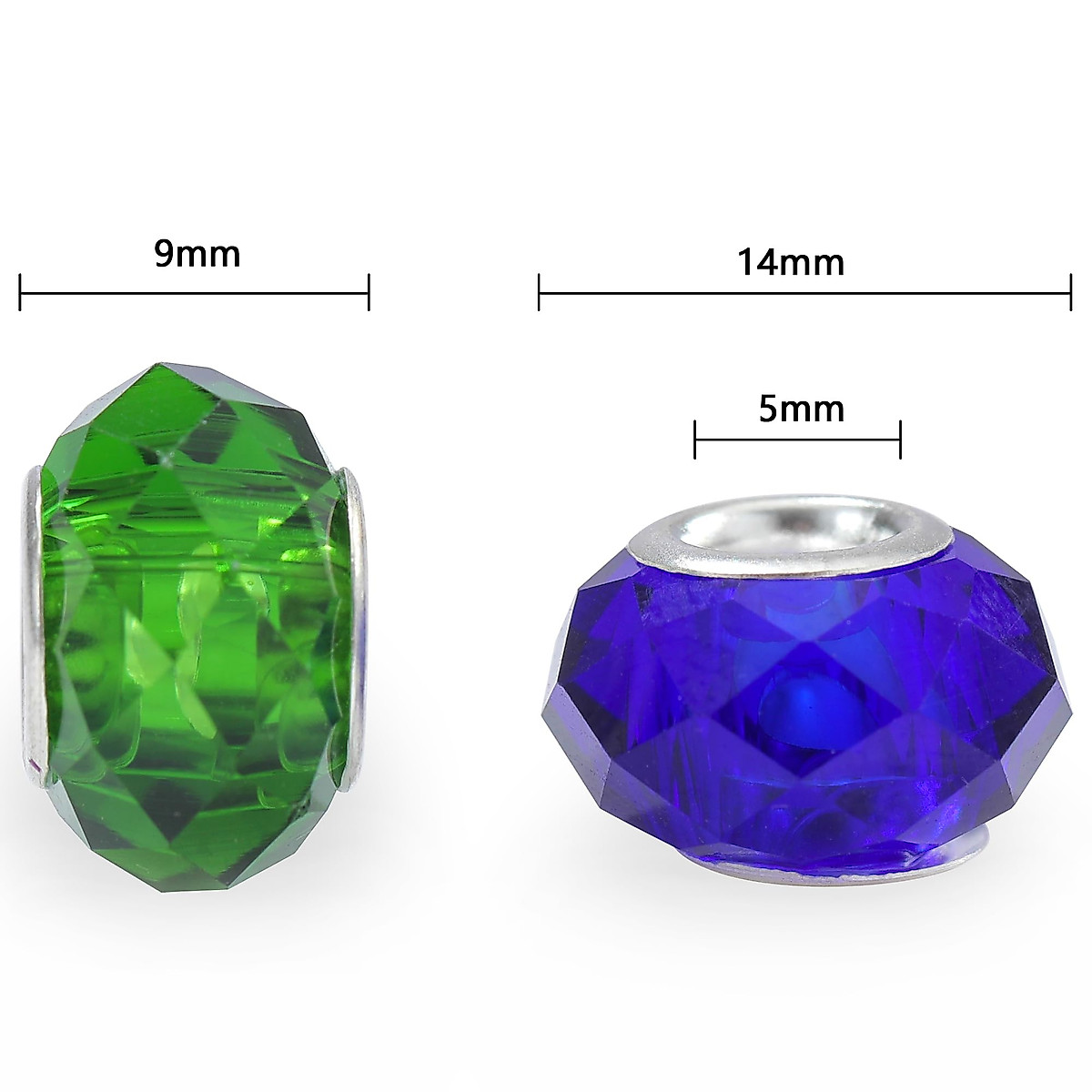 Guoxin Large Hole Glass Beads Murano Glass Beads Assorted Faceted European Lampwork Spacer Loose Bracelets Beads Silver Plated Cores Charms for DIY Crafts Jewelry Making 50 Pcs Mixed