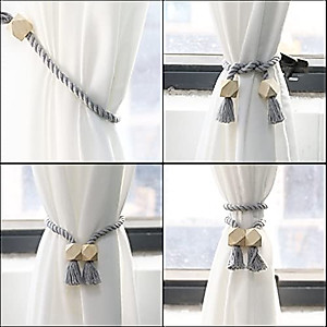 OCIOLI 2 Pack Strong Magnetic Curtain Tiebacks Curtain Holdbacks Outdoor Curtain Tiebacks Cotton Hand Woven Tie Backs Drapery Holdbacks Curtain Ties for Drapes (Grey, 2)