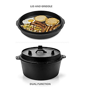 DARTMOOR 9 Quart Pre-Seasoned Cast Iron Dutch Oven with Lid and Lid Lifter Tool Outdoor Deep Camp Pot for Camping Fireplace Cooking BBQ Baking Campfire 9 QT