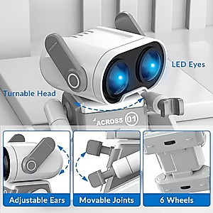 STEMTRON RC Robot Toys for Kids, Rechargeable Remote Control Robot Toy for Boys & Girls, with Auto Demo, Dance Moves, Music, Shining 7 Colors LED Eyes & Flexible Head, Ears & Arms