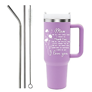 Vprontse Mom Tumbler with Handle - 40oz Stainless Steel Travel Mug Insulated Coffee Cup, Mom Birthday Gifts from Daughter, Gift for Moms Birthday Mother Day