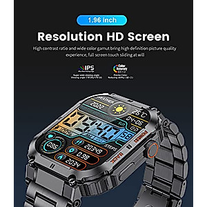 Military Smart Watches for Men, Smart Watch with Answer/Make Call Compatible with Android iOS Phone, Smartwatch with Heart Rate SpO2 Pressure Sleep Monitor, IP67 Waterproof Stainless Steel Smart Watch