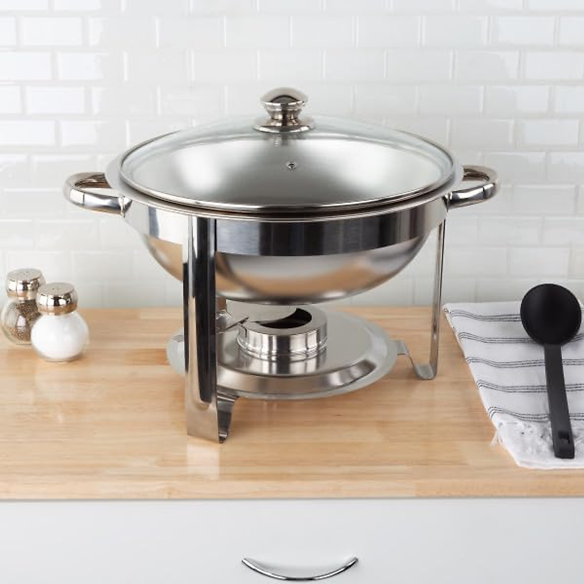 Round 5 QT Chafing Dish Buffet Set - Includes Water Pan, Food Pan, Fuel Holder, Cover, and Stand - Food Warmers for Parties by Great Northern Popcorn