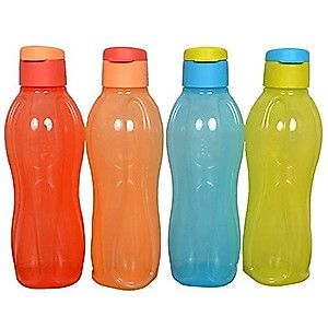 Tupperware Aquasafe Flip Top Bottle 1 L Each, Multicolor Set Of 4