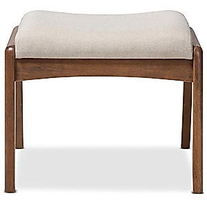 Baxton Studio Roxy Upholstered Ottoman in Light Beige and Walnut