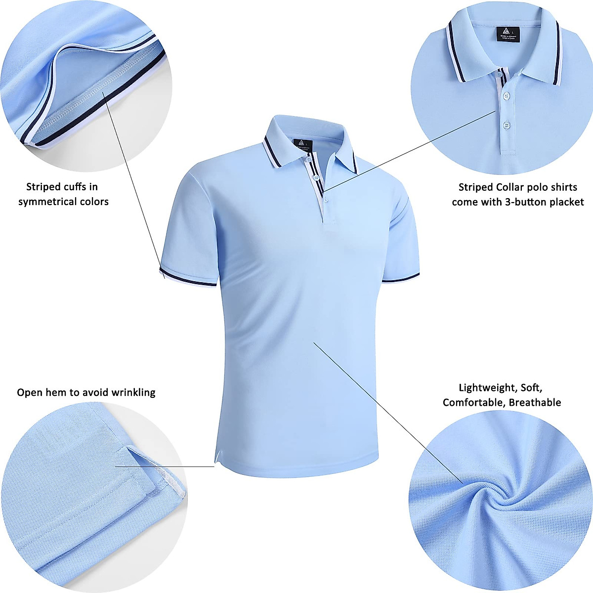 SECOOD Baby Blue Polo Shirts for Men Dry Golf Shirts Moisture Wicking Athletic Shirts for Outdoor