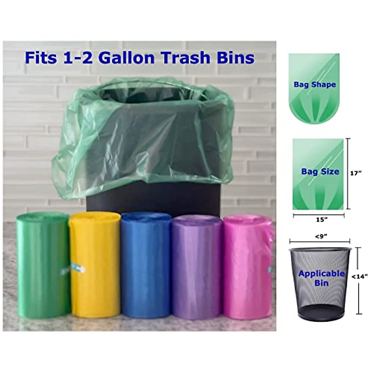 1.2 Gallon Small Trash Bags (420 Count) CCLINERS 1 Gallon Garbage Bags 5l Bathroom Trash Can Liners (420 Bags, 6 Colors)