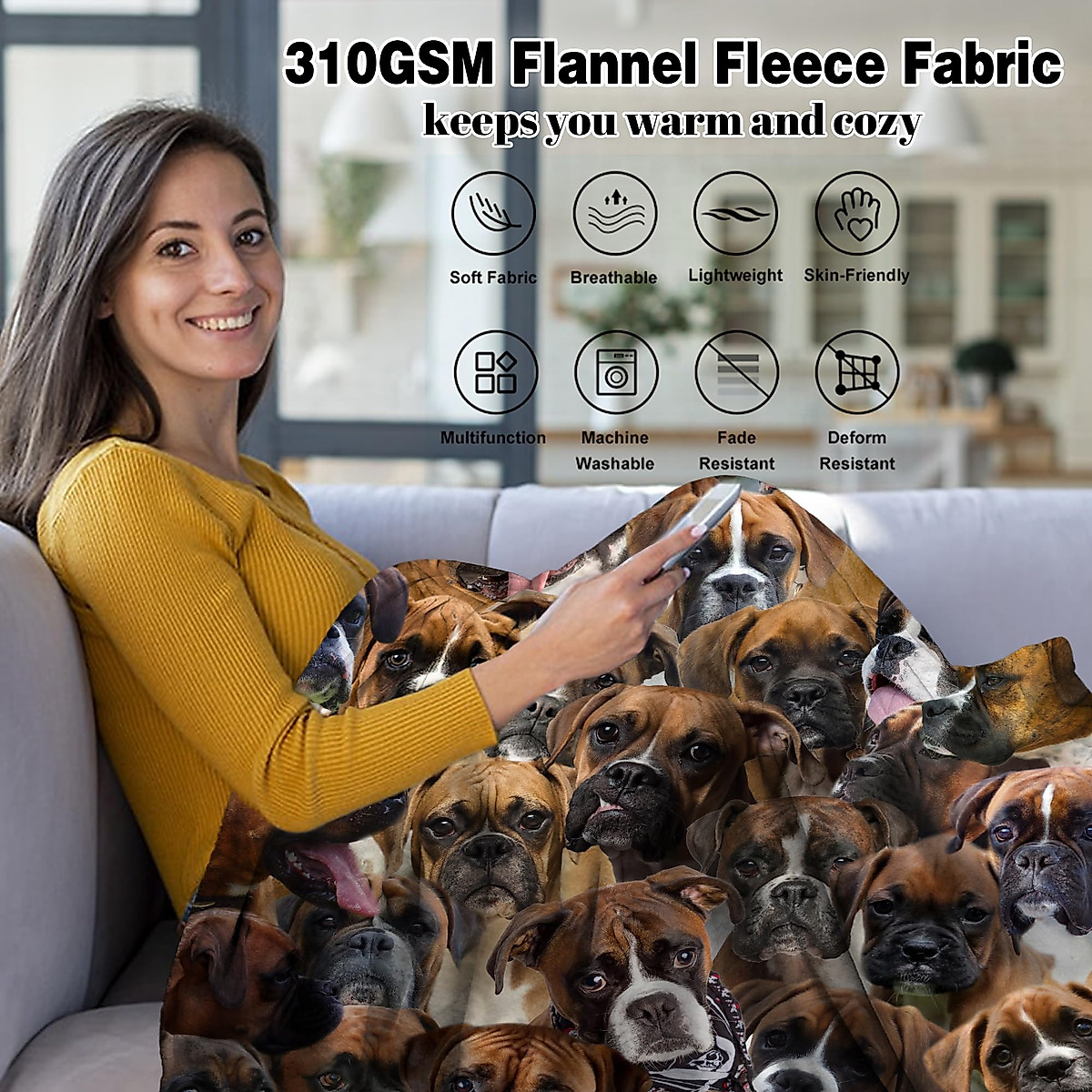 Boxer Dog Blanket,Boxer Gifts for Dog Lovers,Boxer Dog Flannel Blanket Throws for Dog Mom Dad,Soft Warm Blankets for Sofa Bed Home Decor,Gifts for Kid Teens Girls Boys Halloween Christmas,50" x 60"