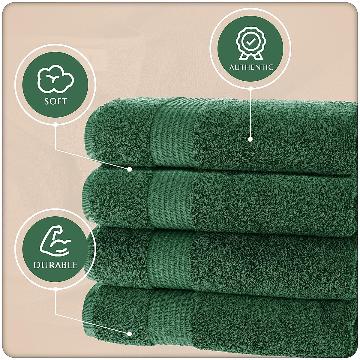 MAURA Basics Performance Bath Towels 100% Turkish Cotton with Hook Loops. Extra Large Luxury Absorbent Plush Towel Sets for Bathroom, Daily Use American Standard Size 27”x54”, Hunter Green