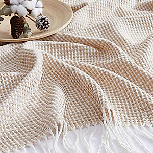 BOURINA 100% Acrylic Waffle Thermal Blanket for  Home Decoration Soft Lightweight Blanket  Breathable and Moisture Absorption for All Season for Couch/Bed,50 x 60'' Beige