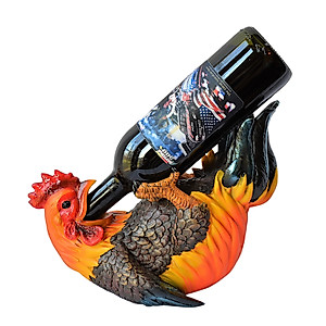 Drinking Rooster Wine Bottle Holder French Country Farm Style Kitchen Decor for Gamecock Fans Wine Rack