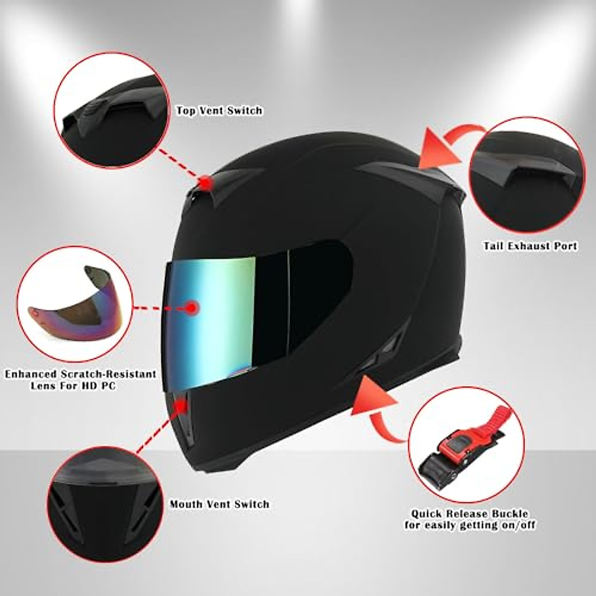 1Storm Motorcycle Full Face Helmet Skull King Matt Red HJK311 + One Extra Clear Shield + Motorcycle Bluetooth Headset