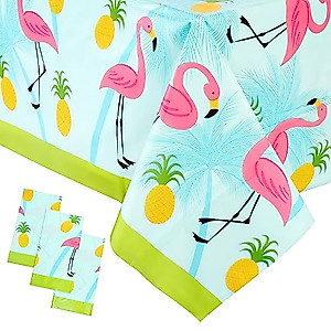 Juvale 3-Pack Flamingo Tablecloth for Pineapple Birthday Decorations, Plastic Table Cover for Tropical Hawaiian and Flamingo Party Supplies, Summer Pool Party (54x108 Inches)