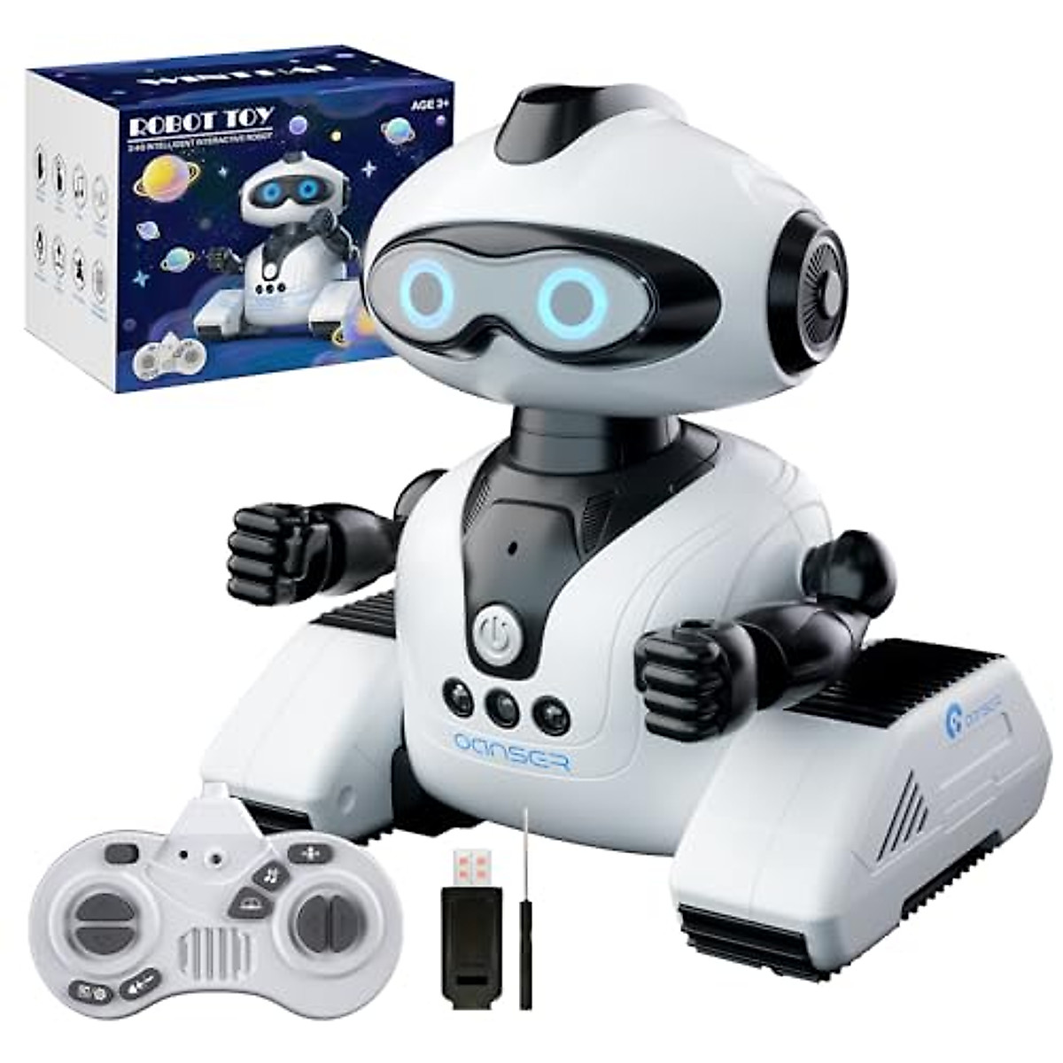 Robots Toys for Kids, 2.4Ghz Remote Control Robot Toys with Music and LED Eyes for Boys/Girls, RC Toy Stocking Stuffers for 3-12 Year Toddler Children Teen for Birthday Day Gift(White)