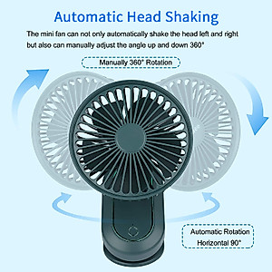 Clip on Fan, Stroller Fan Clip on for Baby Battery Operated Auto Oscillation Mini Fan 2 in 1 Desk Clip Fan Portable for Outdoor Camper Baby Stroller Indoor Gym Treadmill Personal Office Desk