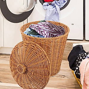 ABOOFAN Wicker Trash Can with Lid Bedroom Bathroom Trash Can Boho Woven Wicker Waste Basket Office Garbage Cans Rattan Storage Basket for Under Desk Dirty Clothes Container Flower Arrangement
