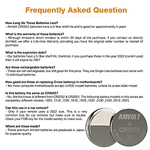 AmVolt 15 Pack CR2032 Batteries - [Extended Life] Airtag Battery 220mAh 3 Volt Lithium Replacement Airbag 3v C2032 Watch Battery Coin Round Button Cell - Key FOB - Child Resistant | 5 Year Guarantee