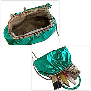 Oichy Leather Evening Bag Pleated Clutch Purses Top Handle Shoulder Bags Kiss Lock Handbags (Silver)