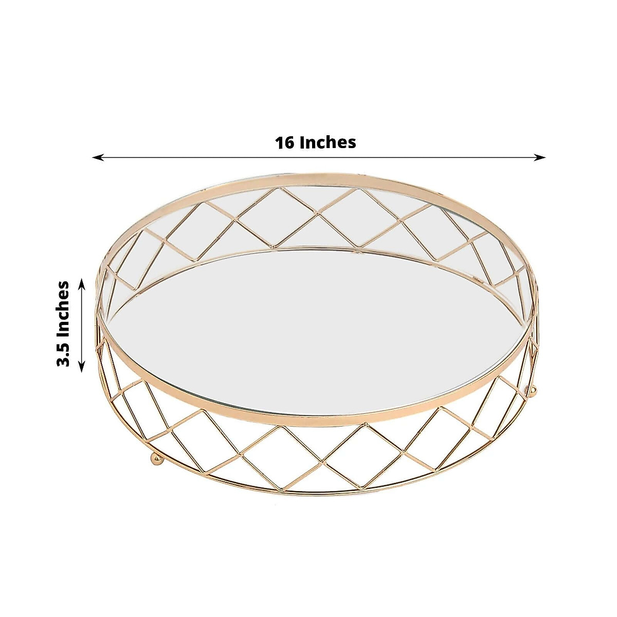 Efavormart 16" Round Metal Geometric Cake Stand Cake Riser with Glass Top Glossy Metallic Finish for Dessert Cupcake Pastry Candy Display Plate Event, Birthday Party