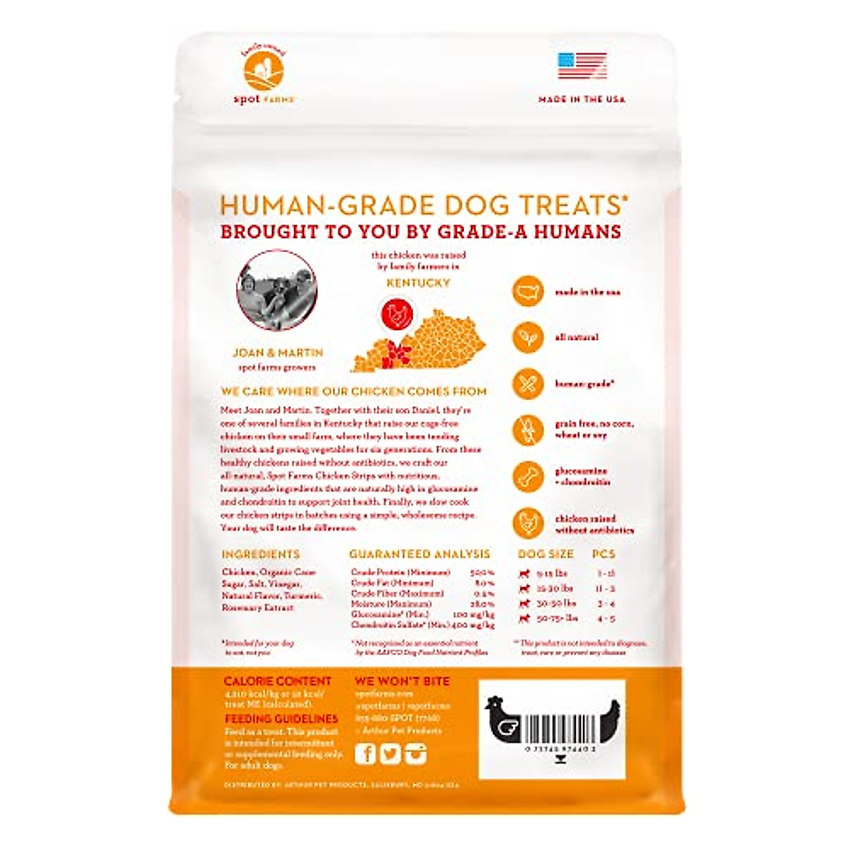 Spot Farms All Natural Human Grade Dog Treats, Chicken Strips with Glucosamine and Chondroitin, 12.5 Ounce