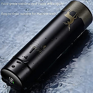 Vacuum insulated stainless steel thermos cup | men's and women's reusable daily automotive leak-proof thermos | Smart display temperature series | 16 ounces. Hot Coffee/iced drink/Tea Cup (Black)